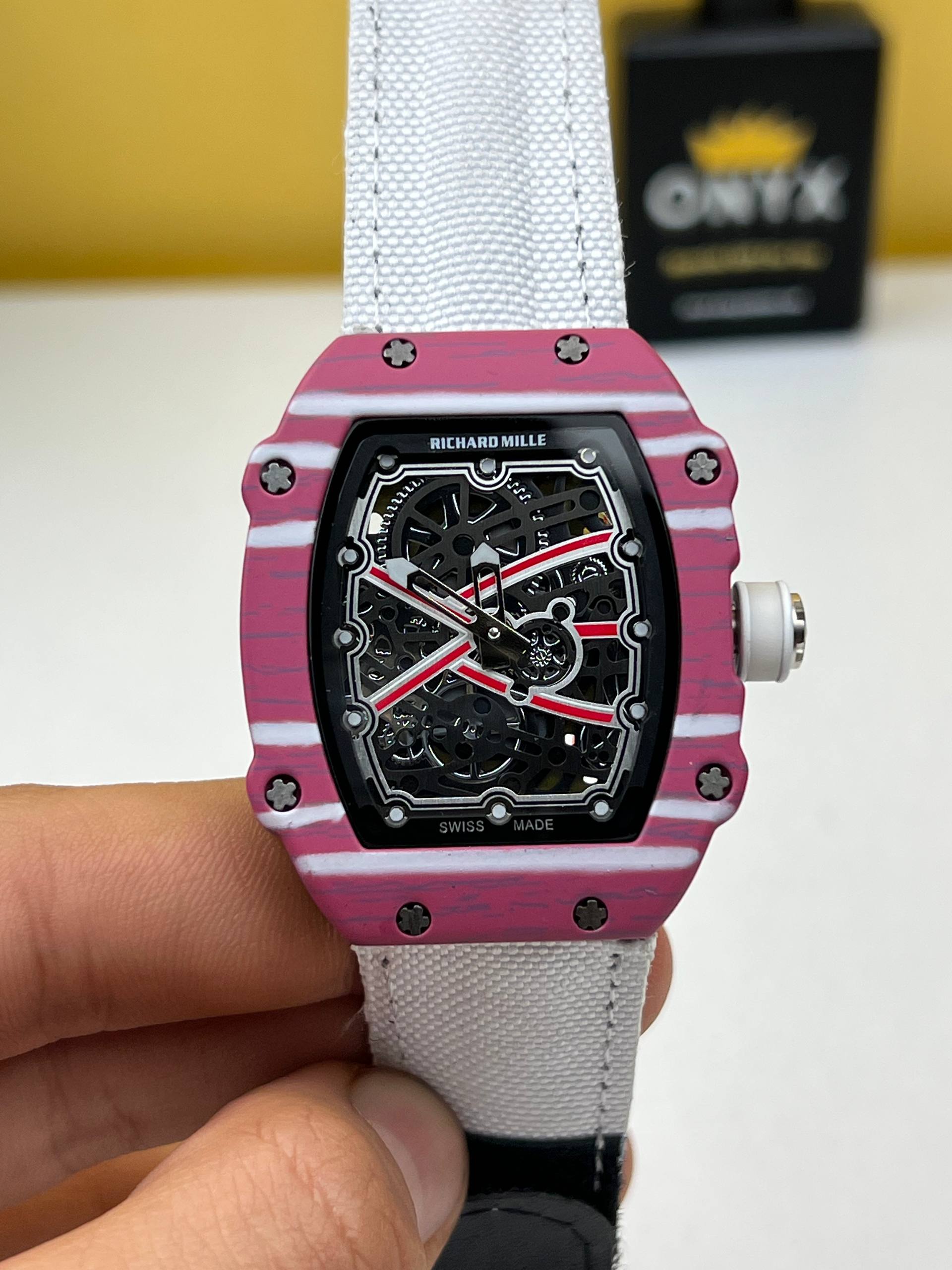 Richard Mille RM 67-02 Pink in White Strap Skeletonized Dial - Onyx Store